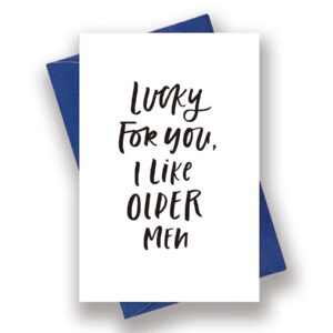 longkado funny birthday card for husband him, humorous anniversary card for boyfriend bf, i like older men…