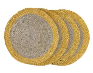 nature4u 100% jute hand braided placemat set of 4 rustic vintage farmhouse table top & dining table round placemat for parties (14” diameter, natural beige) set of 4