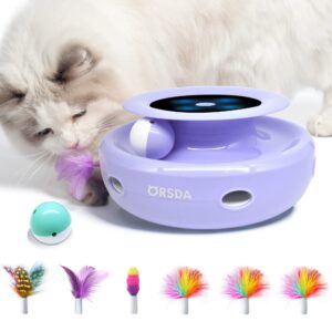 orsda cat toys, 2-in-1 interactive cat toys for indoor cats, automatic cat toy balls, mice toys ambush feather kitten toys with 7pcs attachments, dual power supplies, adjustable speed, auto on/off