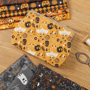 CEYOU Zyoug 12pcs 18x 10.5 inches (46 x 27 cm) 100 percent Cotton Fabric with 12 Different Pattern, Precut Fat Eighth Bundle Fabric for Patchwork DIY Craft Sewing (Halloween Pattern)