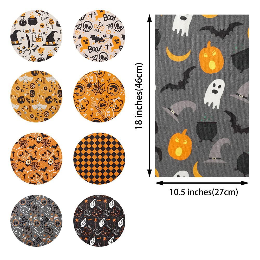 CEYOU Zyoug 12pcs 18x 10.5 inches (46 x 27 cm) 100 percent Cotton Fabric with 12 Different Pattern, Precut Fat Eighth Bundle Fabric for Patchwork DIY Craft Sewing (Halloween Pattern)