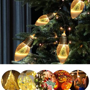 2Pcs Christmas Snow Globe String Lights Indoor Decorations 6.6 FT Battery Operated Powered String Lights for Christmas Tree Snow Scene in 20 Clear Bulbs Decor for Home Bedroom Fireplace Xmas Lights