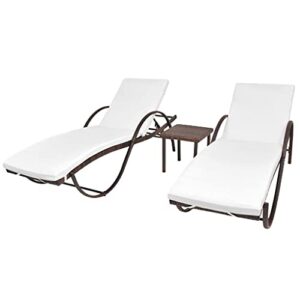 qzzced chaise lounge chair sets outdoor beach pool pe rattan reclining chair with cushion,sun loungers 2 pcs with table poly rattan brown(fast delivery)