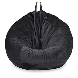 mftek bean bag chair cover(no filling), large washable soft velvet bean bag, stuffed animal storage or memory foam for kid adults, 35’’×35’’×43’’ (charcoal)