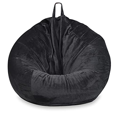 MFTEK Bean Bag Chair Cover(No Filling), Large Washable Soft Velvet Bean Bag, Stuffed Animal Storage or Memory Foam for Kid Adults, 35’’×35’’×43’’ (Charcoal)