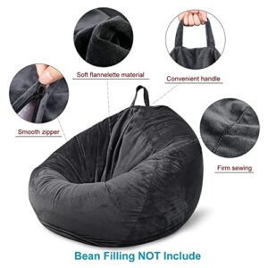 MFTEK Bean Bag Chair Cover(No Filling), Large Washable Soft Velvet Bean Bag, Stuffed Animal Storage or Memory Foam for Kid Adults, 35’’×35’’×43’’ (Charcoal)