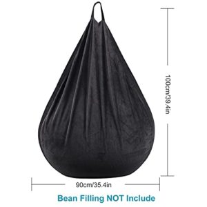 MFTEK Bean Bag Chair Cover(No Filling), Large Washable Soft Velvet Bean Bag, Stuffed Animal Storage or Memory Foam for Kid Adults, 35’’×35’’×43’’ (Charcoal)