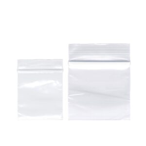 400 pack 2 mil small clear plastic reclosable bags, 2 assorted sizes, 1.5x1.5 inch, 2x2 inch clear durable plastic resealable zipper baggies for jewelry, beads, pill, storage, shipping & packaging