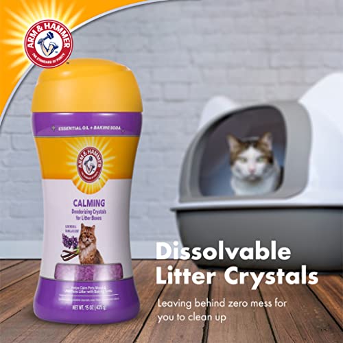 Arm & Hammer Deodorizing Cat Litter Crystals for Litter Boxes | Calming Odor Neutralizing Cat Litter Odor Eliminator in Lavender & Vanilla Scent | Litter Box Odor Eliminator, 15 Oz