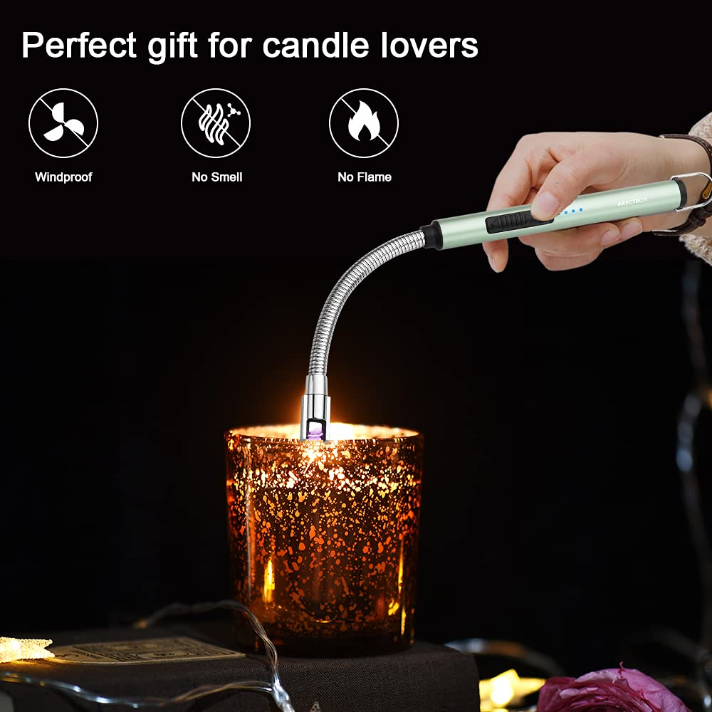 ARECTECH Lighter Candle Lighter Electric Lighter Rechargeable Lighter USB Arc Lighter Plasma for Camping Candle Cooking BBQs Fireworks Green