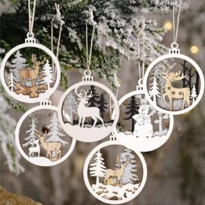 winter wonderland ornaments for christmas tree - 6 pack christmas wooden ornaments for winter christmas holiday tree decorations