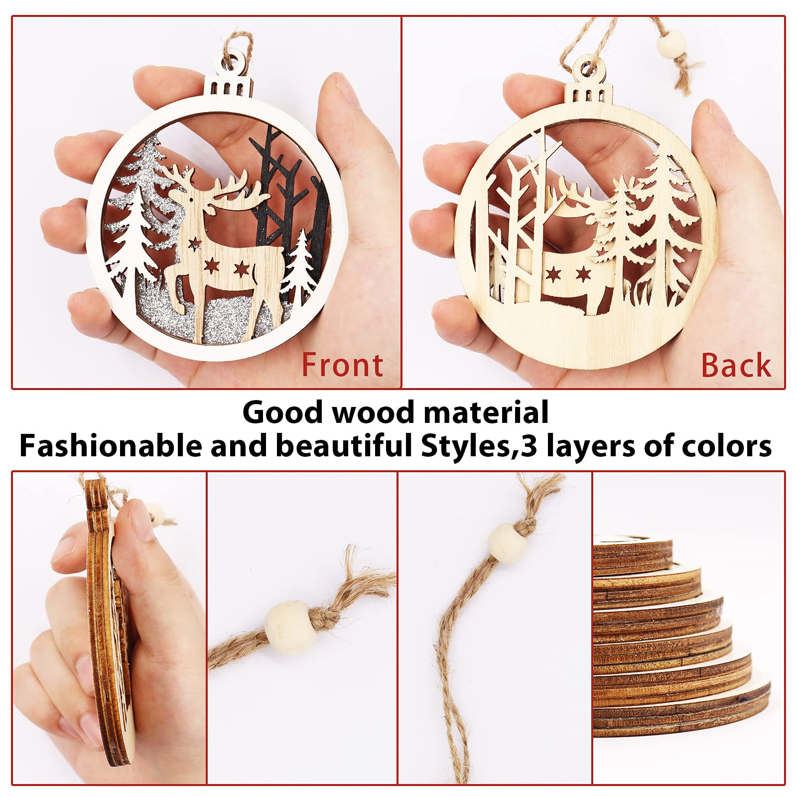 Winter Wonderland Ornaments for Christmas Tree - 6 Pack Christmas Wooden Ornaments for Winter Christmas Holiday Tree Decorations