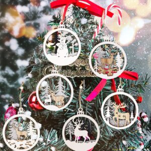 Winter Wonderland Ornaments for Christmas Tree - 6 Pack Christmas Wooden Ornaments for Winter Christmas Holiday Tree Decorations