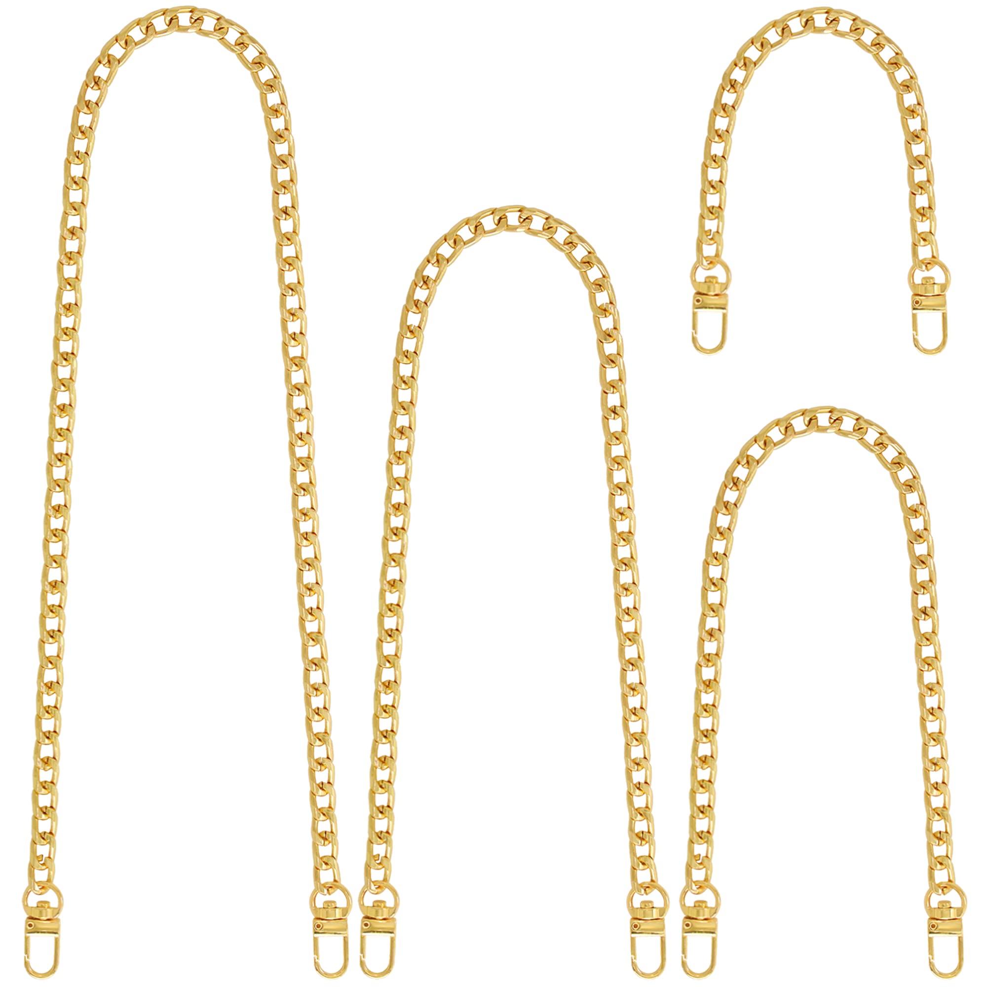 Yuronam 4 Different Sizes Flat Purse Chain Iron Bag Link Chains Shoulder Straps Chains with Metal Buckles Hook for Replacement, DIY Handbags Crafts, 47.2/31.5/15.7/7.9 Inches(Gold)