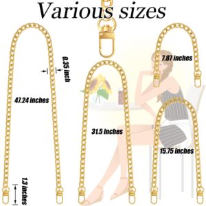 Yuronam 4 Different Sizes Flat Purse Chain Iron Bag Link Chains Shoulder Straps Chains with Metal Buckles Hook for Replacement, DIY Handbags Crafts, 47.2/31.5/15.7/7.9 Inches(Gold)