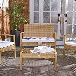 SAFAVIEH Outdoor Collection Bassey Natural/White Cushion 4-Piece Conversation Patio Set PAT7507D