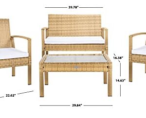 SAFAVIEH Outdoor Collection Bassey Natural/White Cushion 4-Piece Conversation Patio Set PAT7507D