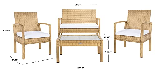 SAFAVIEH Outdoor Collection Bassey Natural/White Cushion 4-Piece Conversation Patio Set PAT7507D