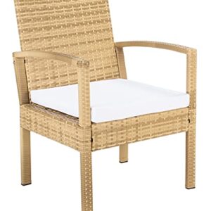 SAFAVIEH Outdoor Collection Bassey Natural/White Cushion 4-Piece Conversation Patio Set PAT7507D