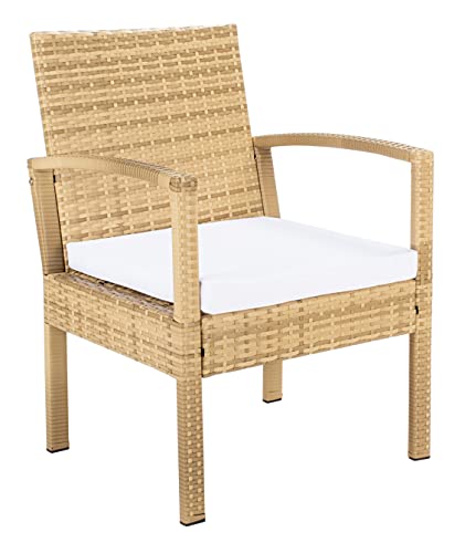 SAFAVIEH Outdoor Collection Bassey Natural/White Cushion 4-Piece Conversation Patio Set PAT7507D