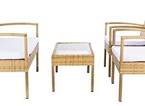 SAFAVIEH Outdoor Collection Bassey Natural/White Cushion 4-Piece Conversation Patio Set PAT7507D