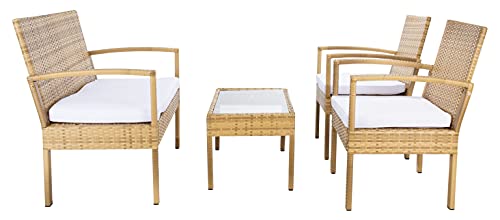 SAFAVIEH Outdoor Collection Bassey Natural/White Cushion 4-Piece Conversation Patio Set PAT7507D