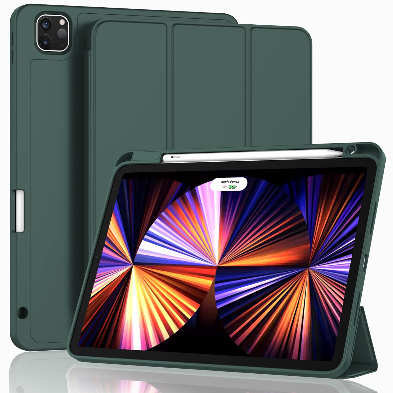 ZryXal New iPad Pro 11 Inch Case 2022(4th Gen)/2021(3rd Gen)/2020(2nd Gen) with Pencil Holder, Smart iPad Case [Support Touch ID and Auto Wake/Sleep] with Auto 2nd Gen Pencil Charging (Midnight Green)