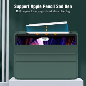 ZryXal New iPad Pro 11 Inch Case 2022(4th Gen)/2021(3rd Gen)/2020(2nd Gen) with Pencil Holder, Smart iPad Case [Support Touch ID and Auto Wake/Sleep] with Auto 2nd Gen Pencil Charging (Midnight Green)