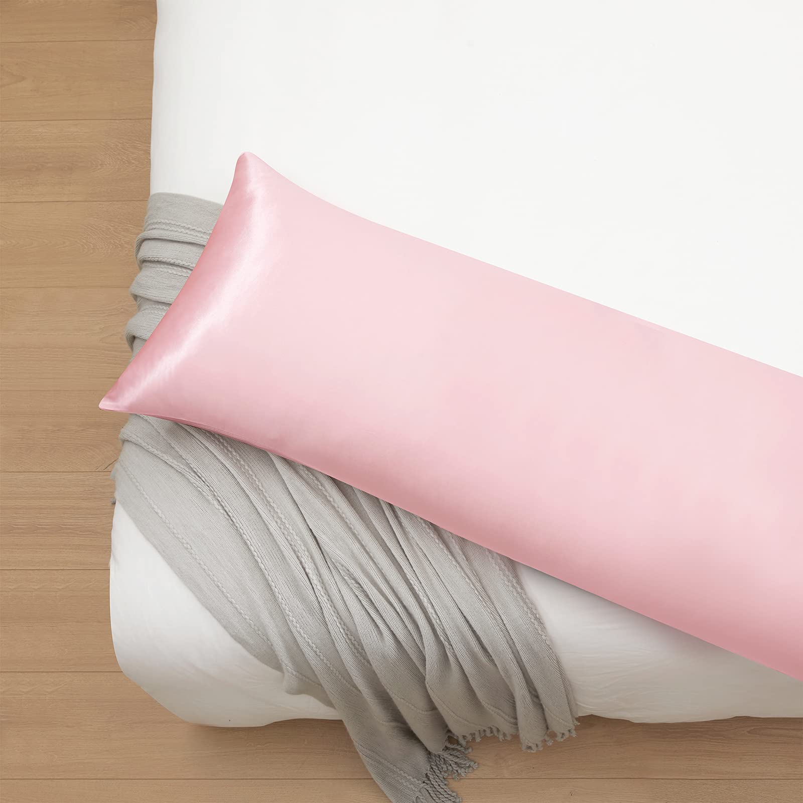 Ersmak Satin Body Pillow Cover, 20x54 Inches Blush Pink Ultra Soft Satin Body Pillow Case for Hair and Skin, Silky Slip Cooling Long Side Satin Body Pillow Pillowcase with Envelope Closure