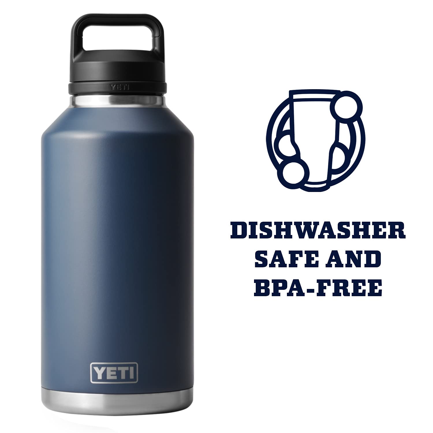 YETI Rambler 64 oz Bottle, Vacuum Insulated, Stainless Steel with Chug Cap, Navy