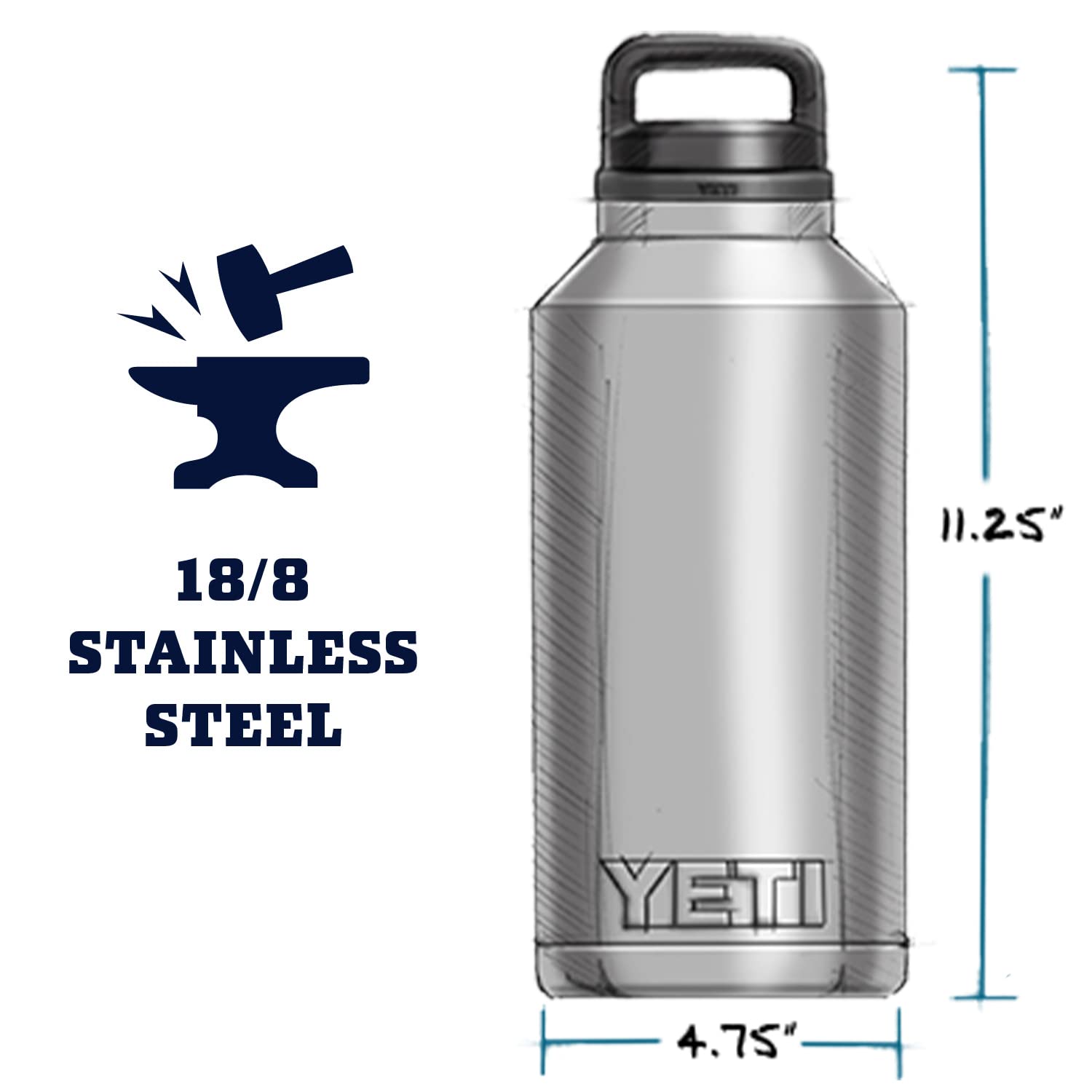 YETI Rambler 64 oz Bottle, Vacuum Insulated, Stainless Steel with Chug Cap, Navy