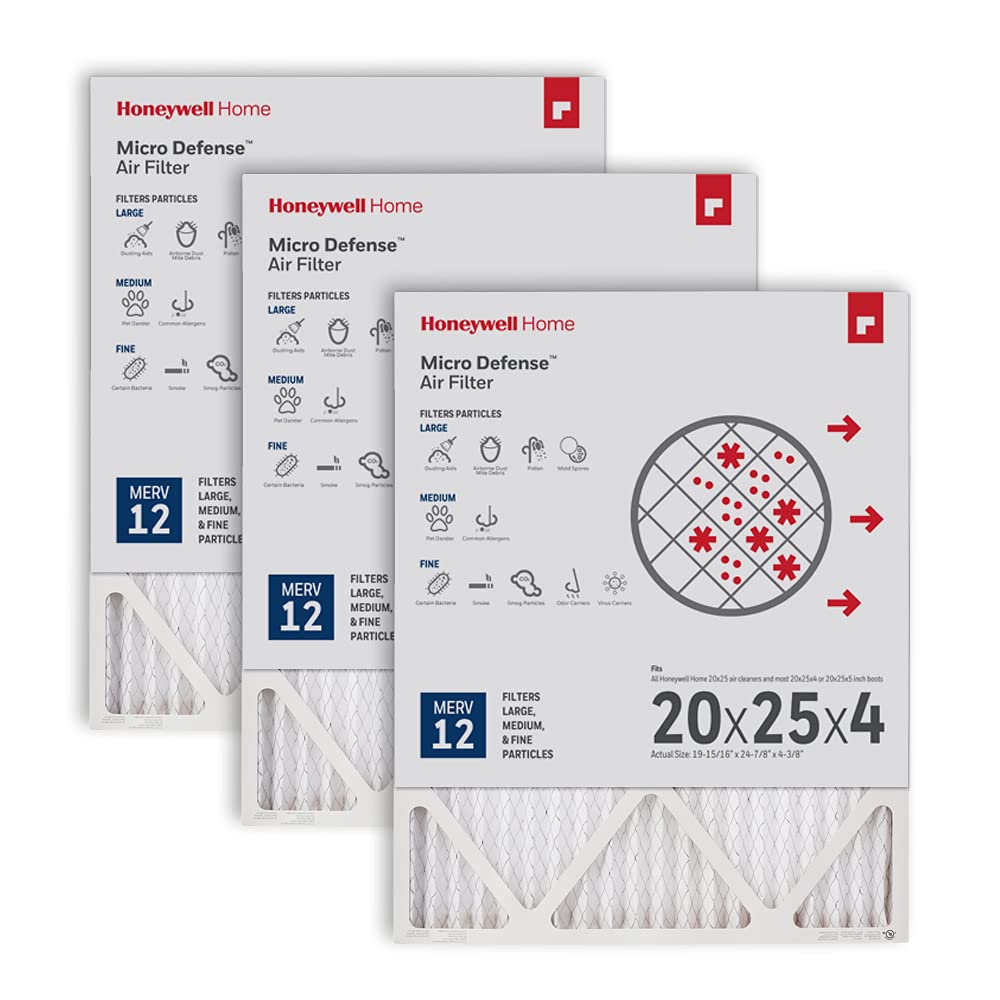 Honeywell Home 20x25x4 MERV 12, AC Furnace Air Filter, 3 PACK (CF200A1016-3PKAM) (Actual Dimensions: 18.84 x 24.75 x 4.38 in.)