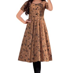 Miraan Women's Cotton Printed Readymade Kurti X-Large Brown