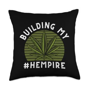 funny cannabis saying building my hempire cbd tees building my hempire funny hemp cbd cannabis throw pillow, 18x18, multicolor