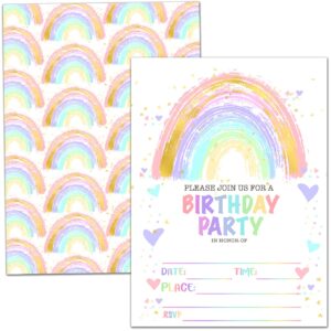 nopoben birthday party invitation cards, rainbow birthday party invitation, kids party celebration, 20 cards with 20 envelopes – (caihong01)