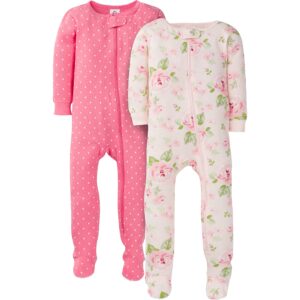 gerber baby girls' 2-pack footed pajamas, pink rose, 18 months