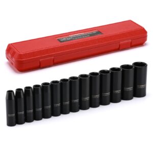 casoman 1/2-inch drive deep impact socket set, 14 pieces set, 10mm-27mm, cr-mo, metric, heavy duty storage case