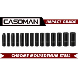 CASOMAN 1/2-Inch Drive Deep Impact Socket Set, 14 Pieces Set, 10mm-27mm, CR-MO, Metric, Heavy Duty Storage Case