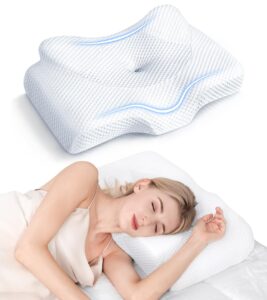 osteo cervical pillow for neck pain relief, hollow design odorless memory foam pillows with cooling case, adjustable orthopedic bed pillow for sleeping, contour support for side back sleepers