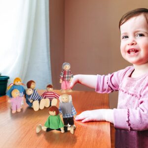 Jzszera Wooden Doll House People of 8 Figures, Dolls Family Set for Girls Toddler Kids Dollhouse Accessories Toy