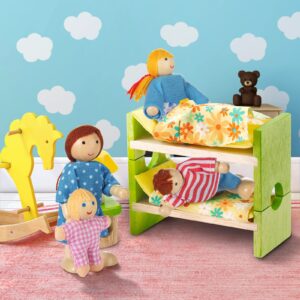 Jzszera Wooden Doll House People of 8 Figures, Dolls Family Set for Girls Toddler Kids Dollhouse Accessories Toy