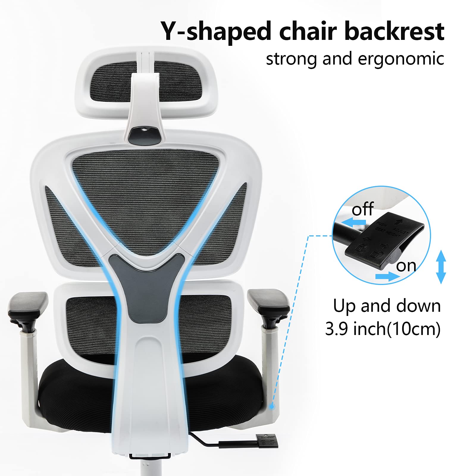 KERDOM Ergonomic Office Chair, Home Desk Chair, Comfy Breathable Mesh Task High Back Thick Cushion Computer Chair with Headrest and 3D Armrests, Adjustable Height Home Gaming Chair (F-White)