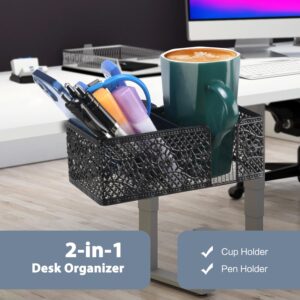 Aurynns Desk Organizer Clip on Desk Cup Holder Pencil Holder for Desk Storage Beverages Phone Holder Desk Organizer and Accessories Office School Home