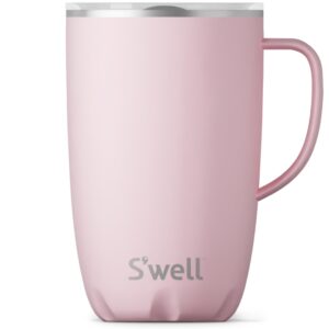 s'well stainless steel mug with handle, 16oz, pink topaz, triple layered vacuum insulated containers keeps drinks cold for 10 hours and hot for 3, bpa free