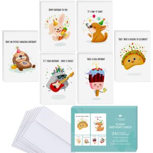 t marie 24 funny birthday cards bulk - birthday cards for kids, students, friends and more - assortment of punny pun greeting cards with envelopes and birthday message inside