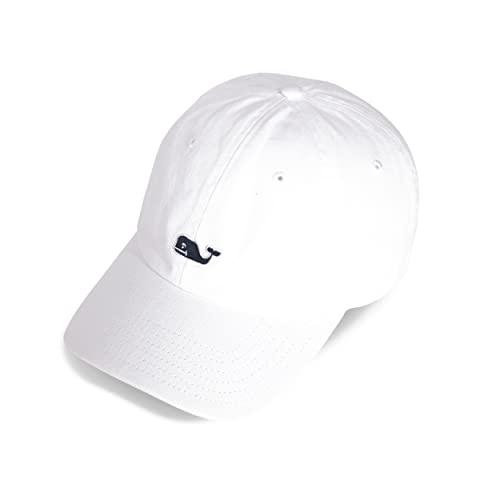 vineyard vines Men's Whale Logo Baseball Hat, White Cap, One Size