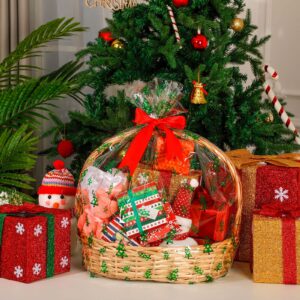 Outus 10 Pieces Christmas Basket Bags Clear Christmas Cellophane Bag with Twist Ties Favors and Treat Bags Tree Pattern Gift Bags for Candies Dessert Gifts Baskets Party Festivals, 24 x 30 Inch