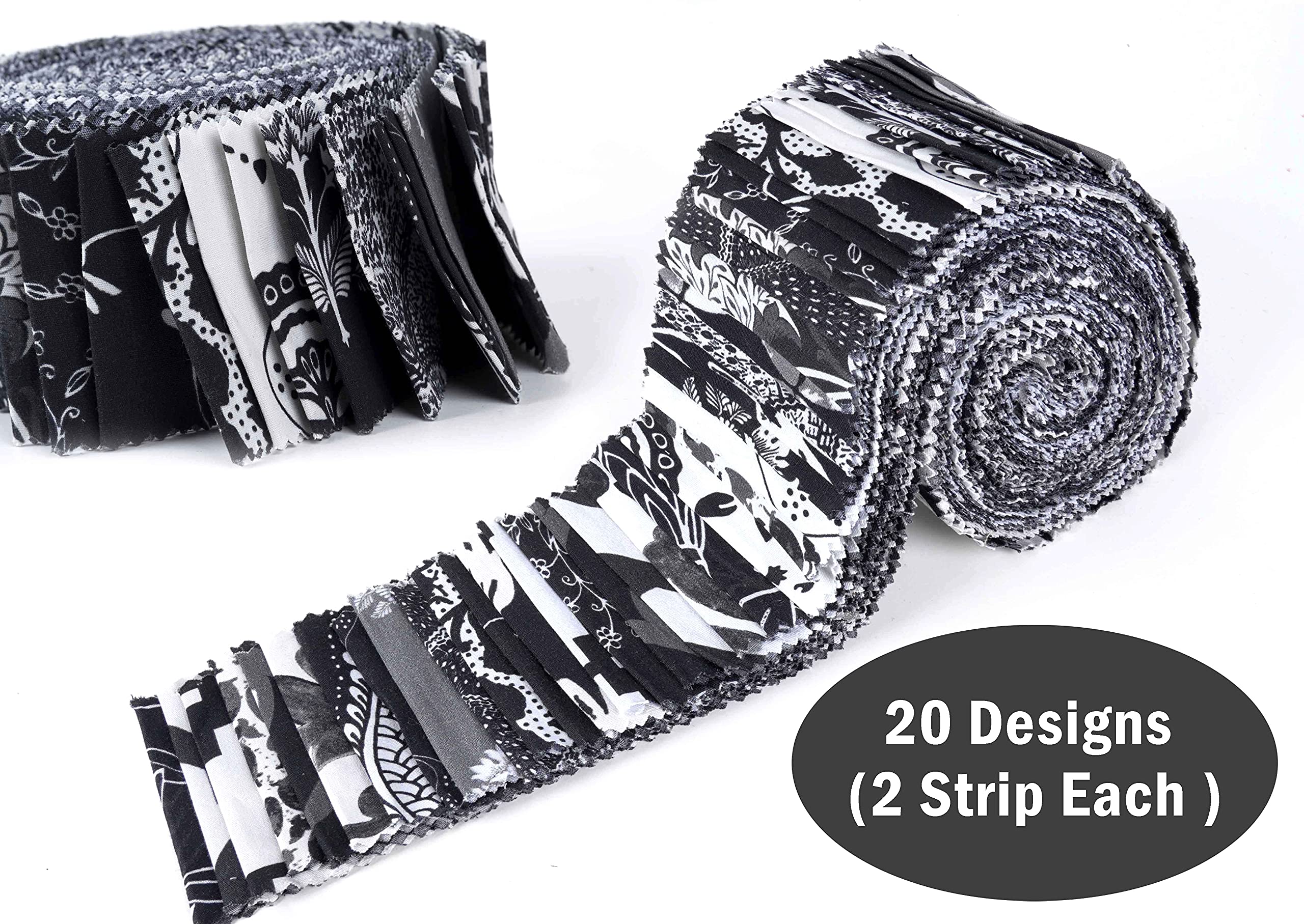 Soimoi 40Pcs Floral Artistic Print Cotton Precut Fabrics for Quilting Craft Strips 2.5x42inches Jelly Roll - Black