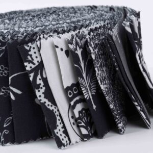 Soimoi 40Pcs Floral Artistic Print Cotton Precut Fabrics for Quilting Craft Strips 2.5x42inches Jelly Roll - Black