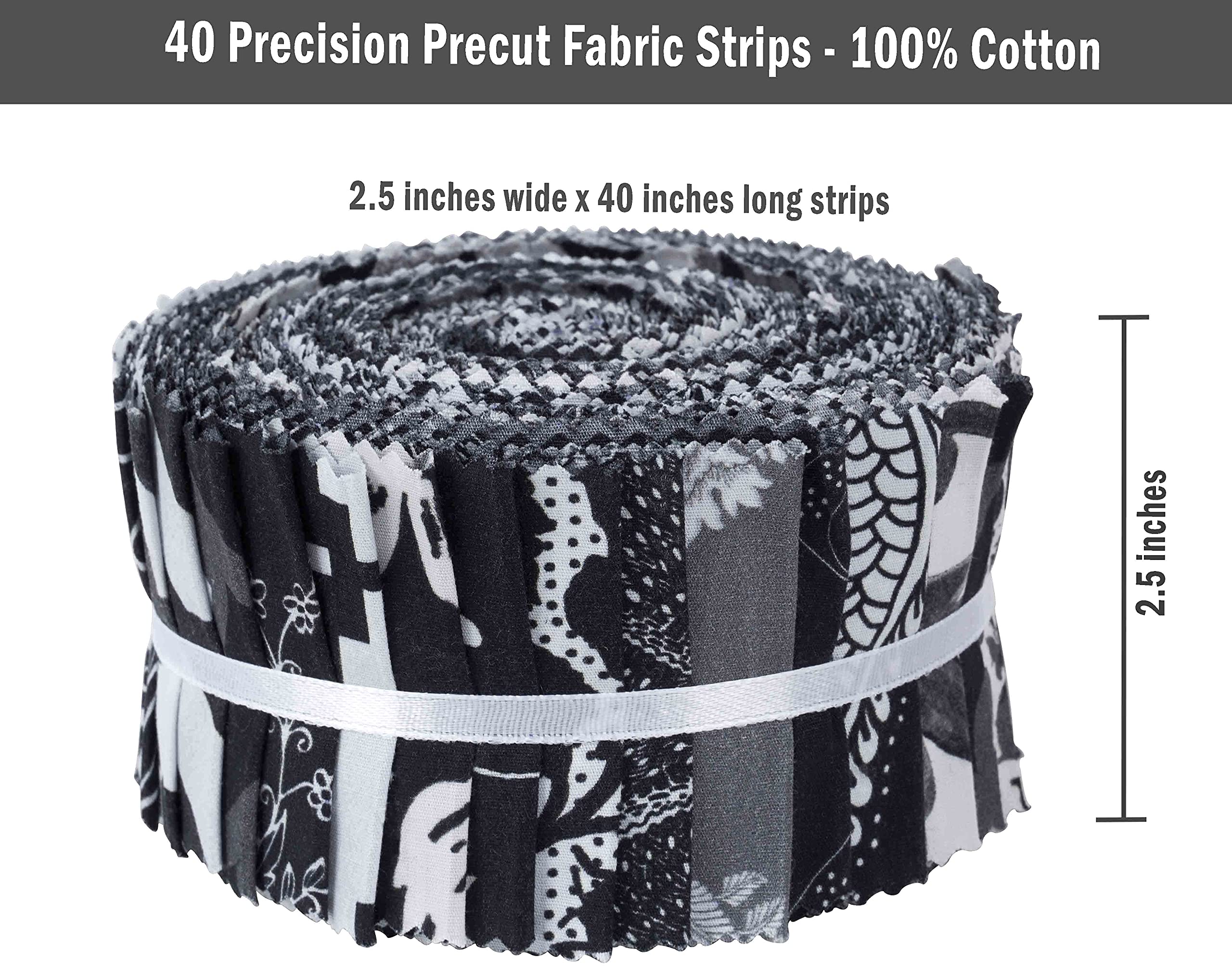 Soimoi 40Pcs Floral Artistic Print Cotton Precut Fabrics for Quilting Craft Strips 2.5x42inches Jelly Roll - Black